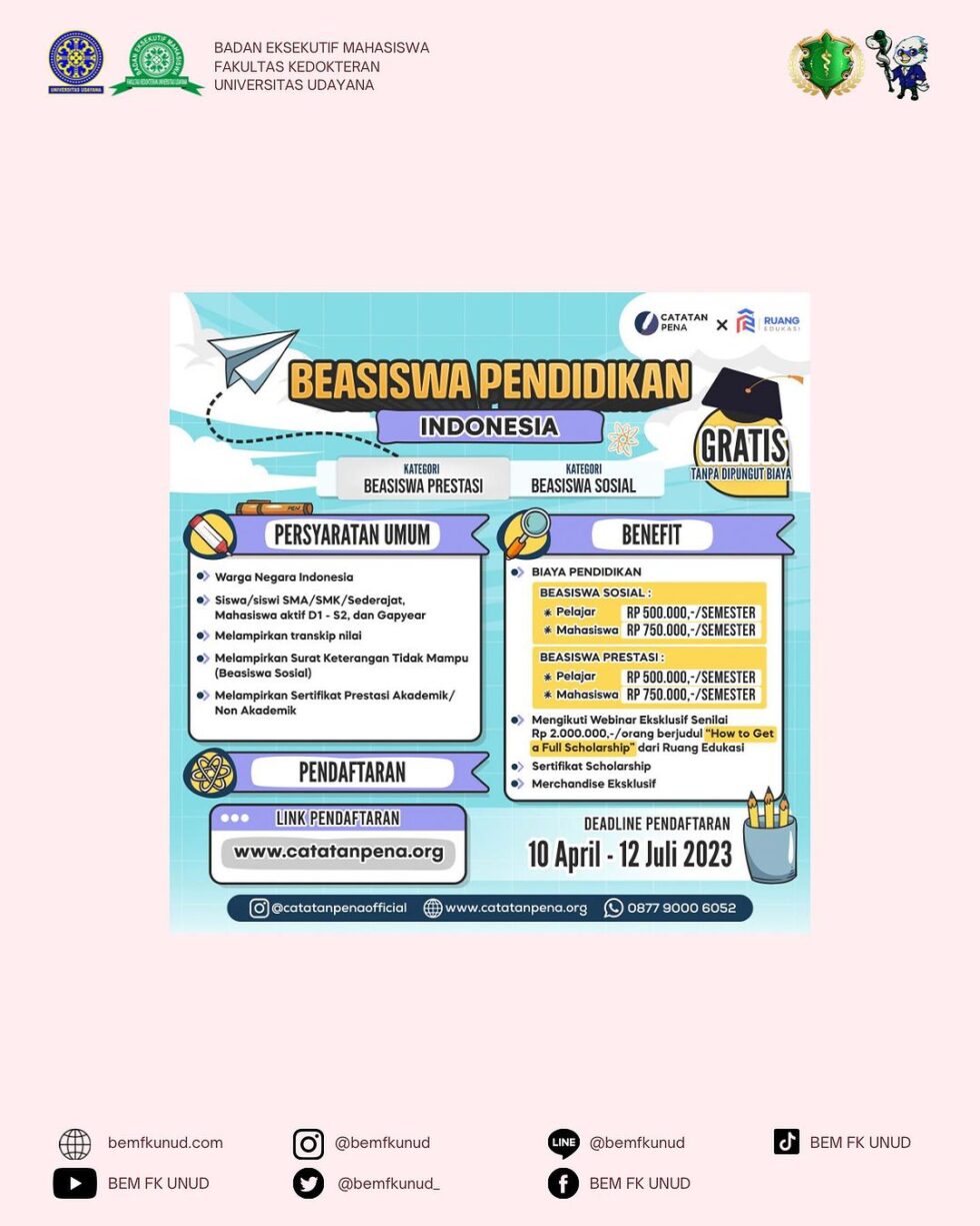 Beasiswa Pendidikan Indonesia Catatan Pena x Ruang Edukasi - BEM FK UNUD 2025 - Saptakarya Digdaya