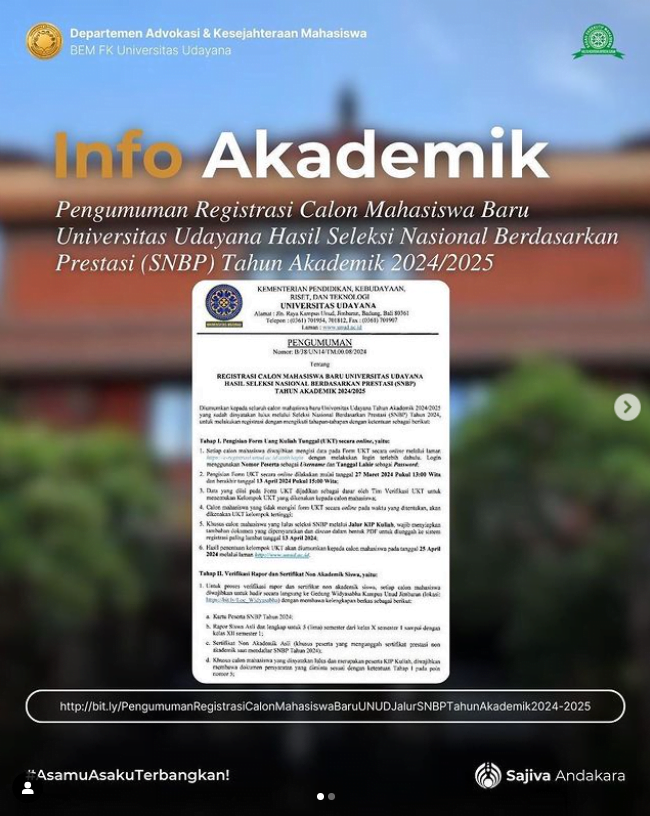 Registrasi Mahasiswa Baru Jalur SNBP 2024/2025 - BEM FK UNUD 2025 - Saptakarya Digdaya